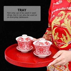 Amosfun Wedding Tray Red Tea Tray Wooden Tea Set Tray Chinese Wedding Tray Wedding Accessory Traditional Wooden Coffee Table Tray for Home Decoration Wedding Centrepieces (Red)