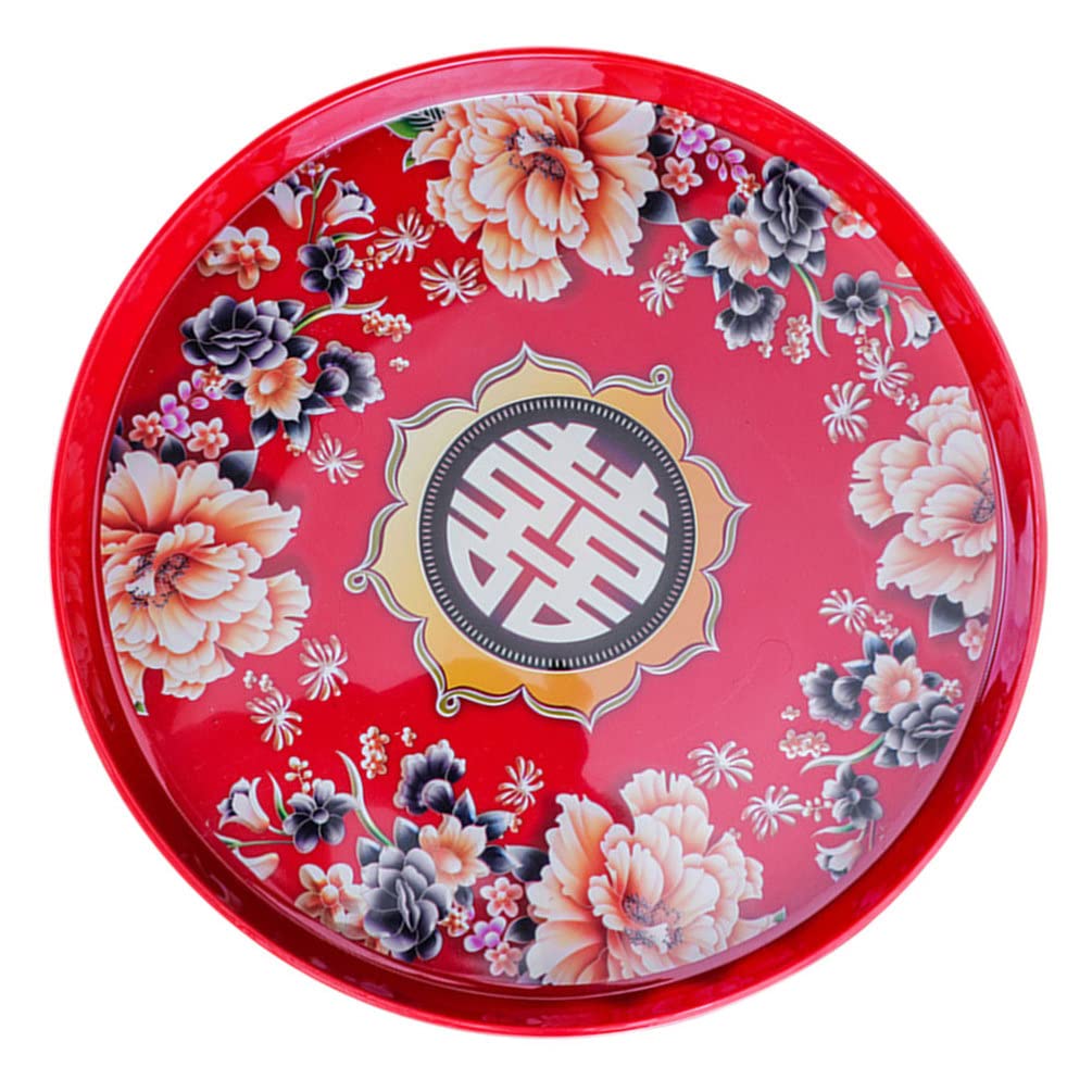 Cabilock Serving Platter Chinese Food Tray Red Wedding Serving Tray Fruit Plate Fruit Tray Snack Storage Holder for Home Kitchen and Wedding Snack Tray Round 13X2. 9inch Chinese Candy Boxes