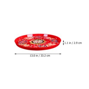 Cabilock Serving Platter Chinese Food Tray Red Wedding Serving Tray Fruit Plate Fruit Tray Snack Storage Holder for Home Kitchen and Wedding Snack Tray Round 13X2. 9inch Chinese Candy Boxes