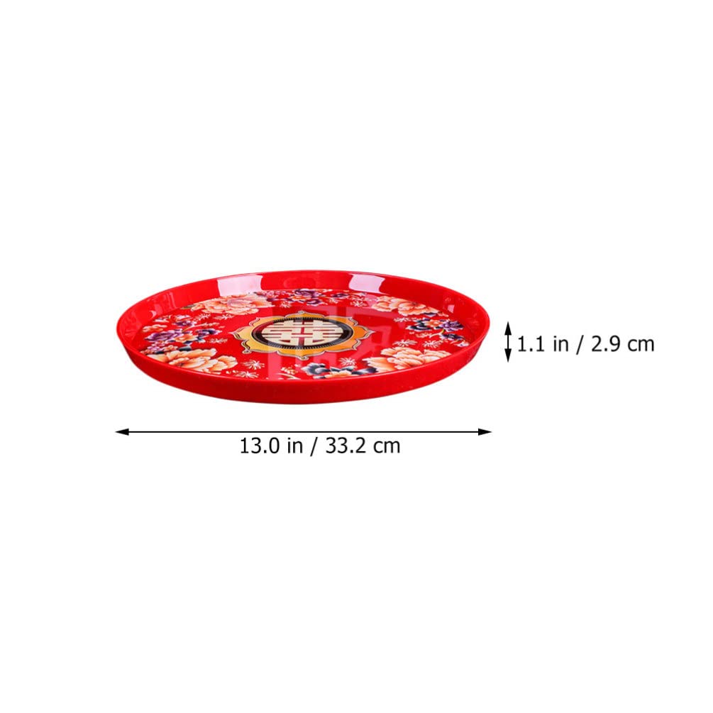 Cabilock Serving Platter Chinese Food Tray Red Wedding Serving Tray Fruit Plate Fruit Tray Snack Storage Holder for Home Kitchen and Wedding Snack Tray Round 13X2. 9inch Chinese Candy Boxes