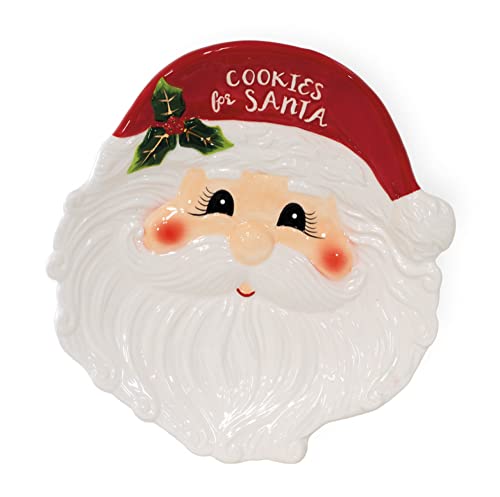 Boston International Holiday Ceramic Serving Plate, 9 x 10-inches, Holly & Ivy Santa