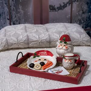 Boston International Holiday Ceramic Serving Plate, 9 x 10-inches, Holly & Ivy Santa