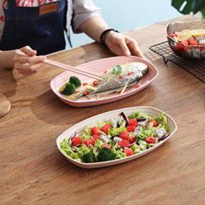 DOITOOL Rectangular Platter Wheat Straw Dinner Plate Tea Cup Saucer Coffee Mug Tray Steak Pizza Salad Pasta Pie Dessert Serving Tray (Random Color)