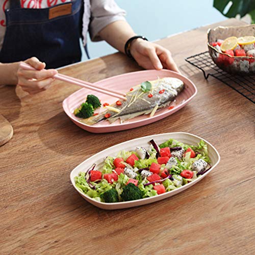 DOITOOL Rectangular Platter Wheat Straw Dinner Plate Tea Cup Saucer Coffee Mug Tray Steak Pizza Salad Pasta Pie Dessert Serving Tray (Random Color)