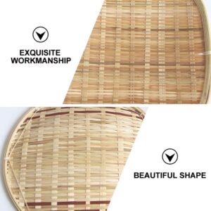 BESTOYARD 23cm Bamboo Woven Basket Tray Rustic Wood Decorative Serving Tray for Breakfast Fruit Drinks Snack Coffee Table Wall Hanging Home Decoration Round and Square