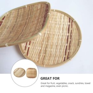 BESTOYARD 23cm Bamboo Woven Basket Tray Rustic Wood Decorative Serving Tray for Breakfast Fruit Drinks Snack Coffee Table Wall Hanging Home Decoration Round and Square