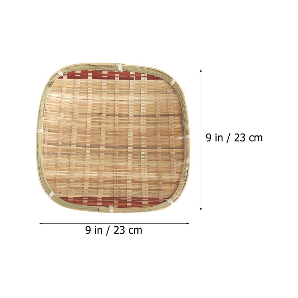 BESTOYARD 23cm Bamboo Woven Basket Tray Rustic Wood Decorative Serving Tray for Breakfast Fruit Drinks Snack Coffee Table Wall Hanging Home Decoration Round and Square