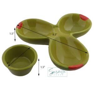 Olive Shaped Four Section Ceramic Condiment Divided Serving Tray