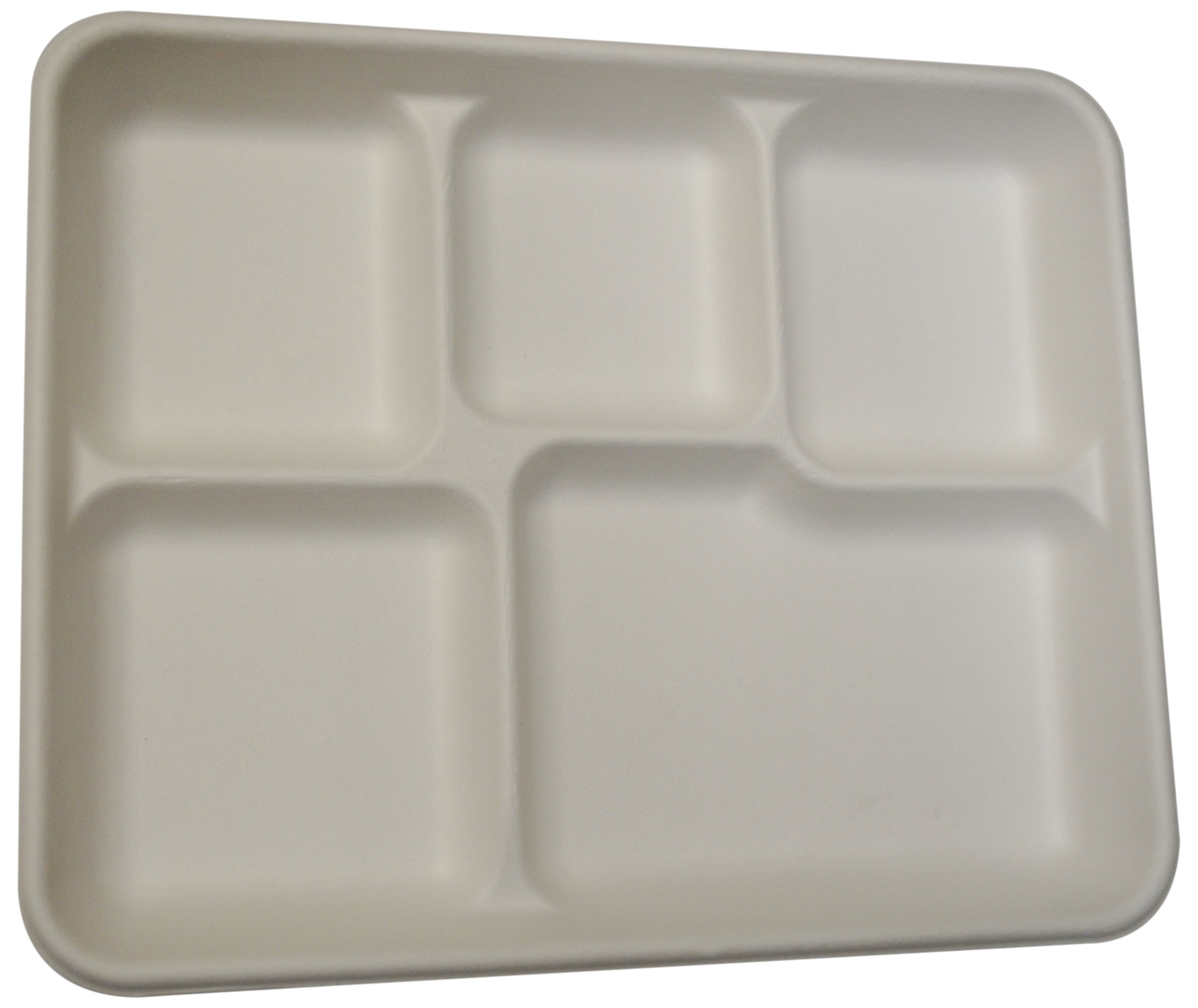 PrimeWare TL-15-Case White Molded Fiber 5-Compartment Lunch Tray, 6" Length x 6" Width x 3-3/16" Height (Case of 500)