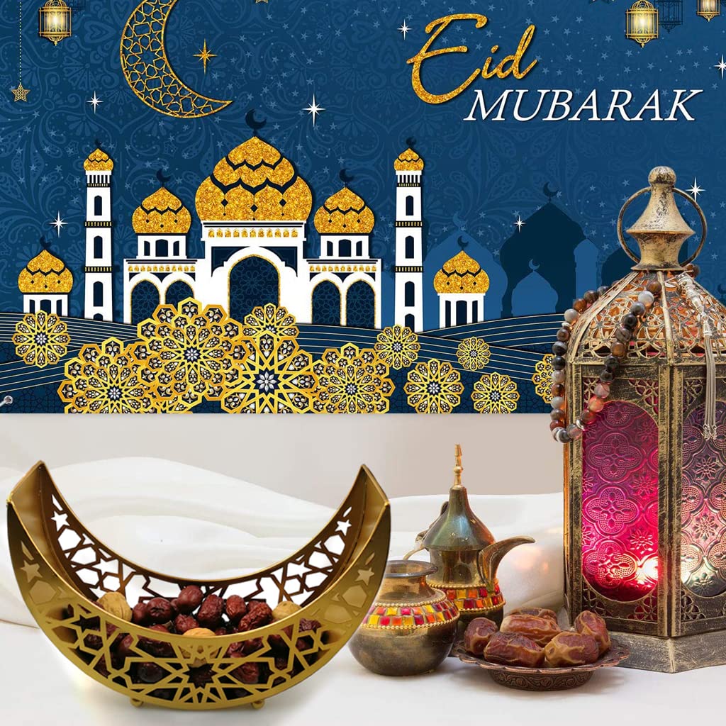 Ramadan Decoration Ramadan Trays, Moon Star Ramadan Decor Metal Dinner Plate Tray Eid Mubarak Plates Food Storage Containers Plate for Eid and Eid Al-adha Ramadan Activity Party Favor