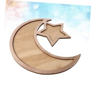 ABOOFAN 1pc Eid Ramadan Bairam Platter Plate Islamic Wood Dish Food Star Plates Dates for Parties Supplies Snacks Party Dessert Home Decoration Shaped Tray Mubarak Decorations Muslim