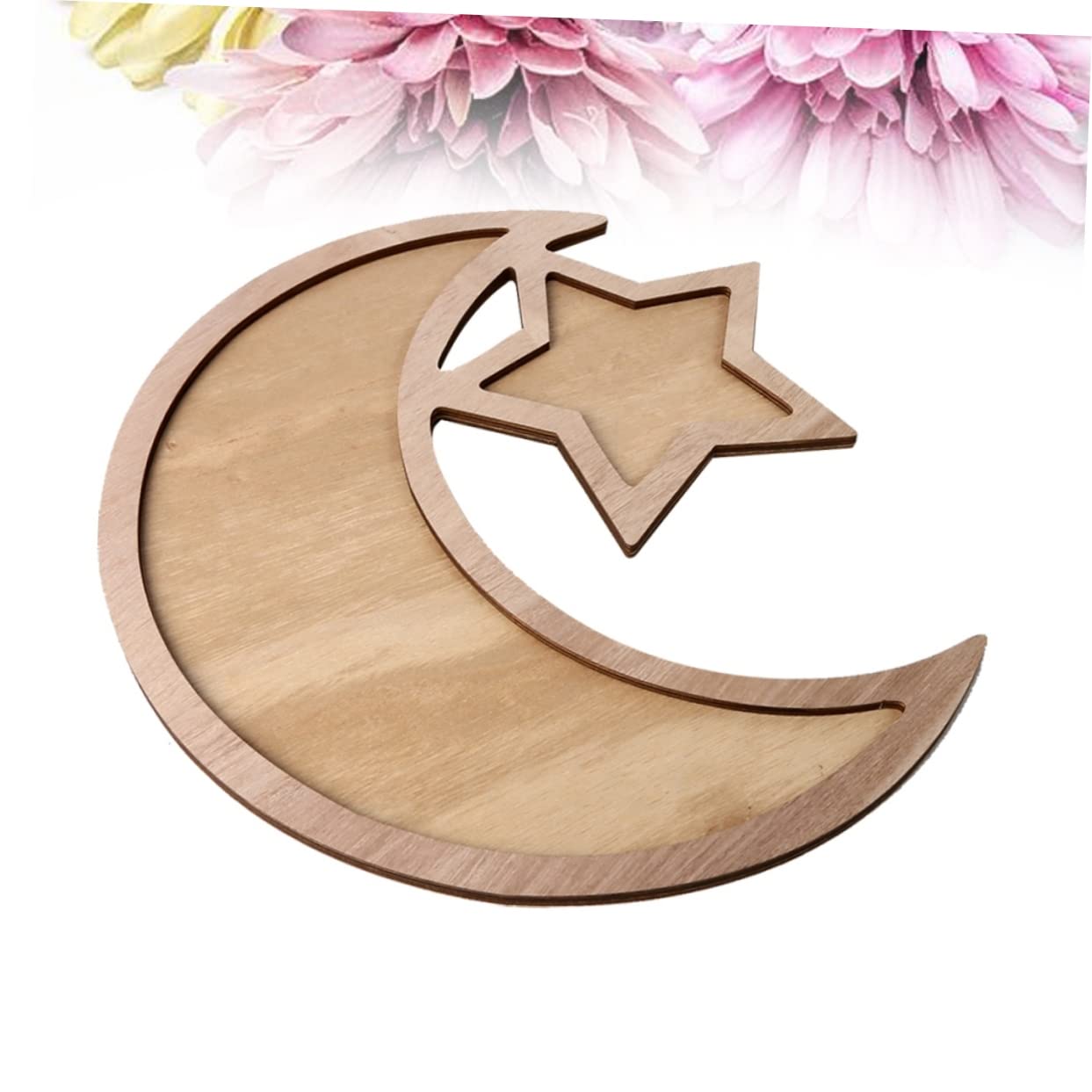 ABOOFAN 1pc Eid Ramadan Bairam Platter Plate Islamic Wood Dish Food Star Plates Dates for Parties Supplies Snacks Party Dessert Home Decoration Shaped Tray Mubarak Decorations Muslim