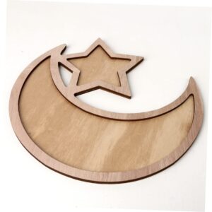 ABOOFAN 1pc Eid Ramadan Bairam Platter Plate Islamic Wood Dish Food Star Plates Dates for Parties Supplies Snacks Party Dessert Home Decoration Shaped Tray Mubarak Decorations Muslim