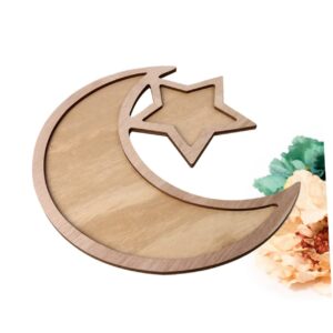 ABOOFAN 1pc Eid Ramadan Bairam Platter Plate Islamic Wood Dish Food Star Plates Dates for Parties Supplies Snacks Party Dessert Home Decoration Shaped Tray Mubarak Decorations Muslim