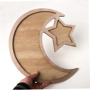 ABOOFAN 1pc Eid Ramadan Bairam Platter Plate Islamic Wood Dish Food Star Plates Dates for Parties Supplies Snacks Party Dessert Home Decoration Shaped Tray Mubarak Decorations Muslim