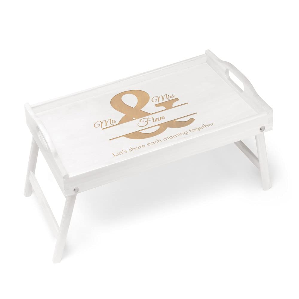 Maverton Breakfast Tray Table for Couples - Personalized Bed Tray for Coffee - Engraved Laptop Table with Foldable Legs - Decorative Serving Tray for Wedding - Tray for Parents - Together