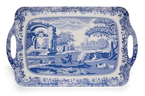 pimpernel | large tray with handle | spode blue italian design | serving platter | dessert and breakfast tray | measures 19" x 11.5" | made of melamine | dishwasher safe