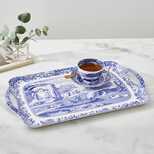 Pimpernel | Large Tray with Handle | Spode Blue Italian Design | Serving Platter | Dessert and Breakfast Tray | Measures 19" x 11.5" | Made of Melamine | Dishwasher Safe