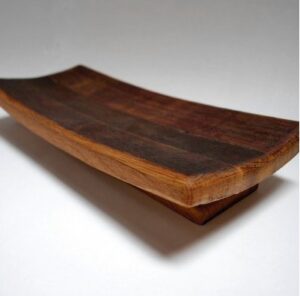 wine barrel serving tray with stave foot