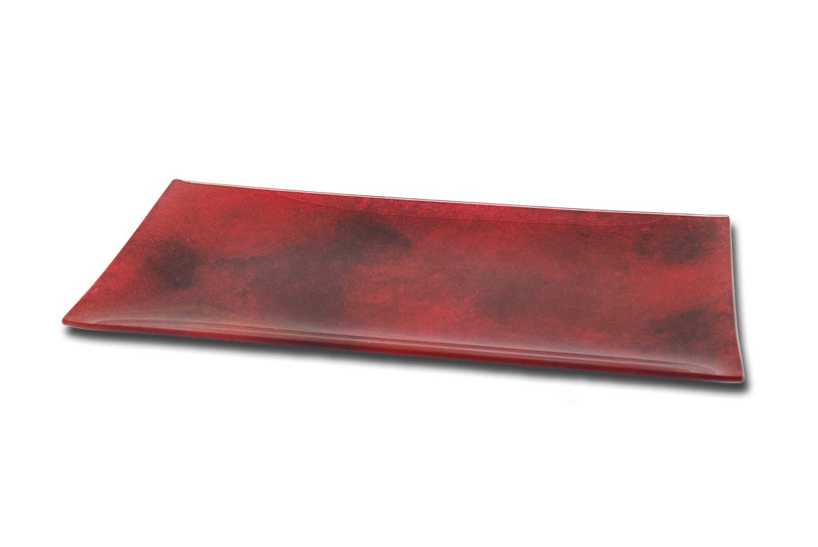 Sand and Water Creations Hand Painted Glass Rectangle Serving Plate 20" Red Black