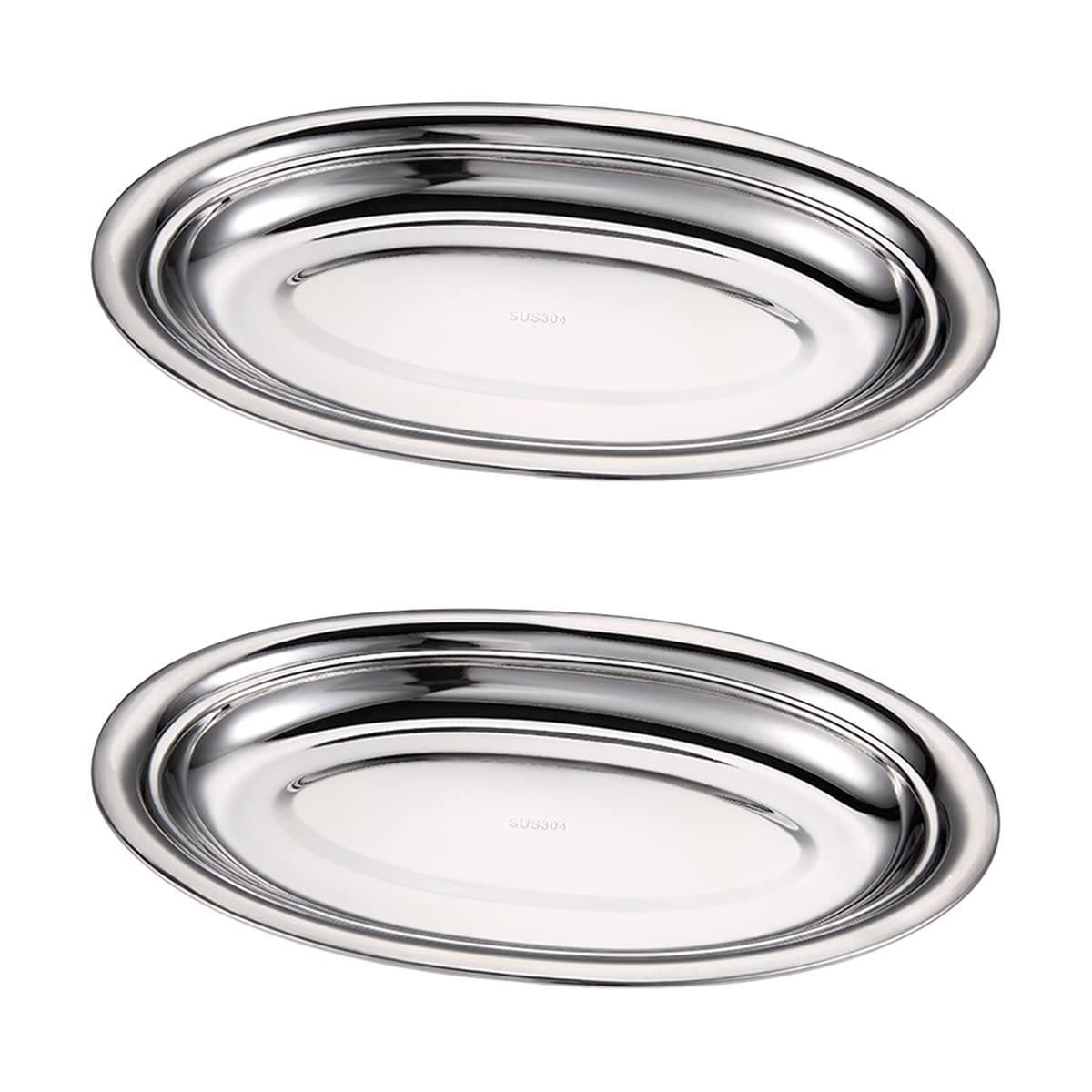 Hemoton 2pcs Stainless Steel Oval Platter Small Sizzling Platter Serving Tray Fish Plate for Steaming Fish Dessert Meat Sushi, 10-Inch by 6.2-Inch, Silver