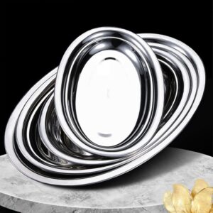 Hemoton 2pcs Stainless Steel Oval Platter Small Sizzling Platter Serving Tray Fish Plate for Steaming Fish Dessert Meat Sushi, 10-Inch by 6.2-Inch, Silver