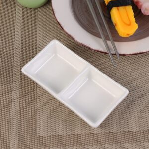 BESTonZON Serving Dishes 5.5 Inch White Ceramic Appetizer Serving Tray 2-Compartment Sauce Dishes Divided Snack Dishes for Dish Soy Sauce (White) Serving Platter