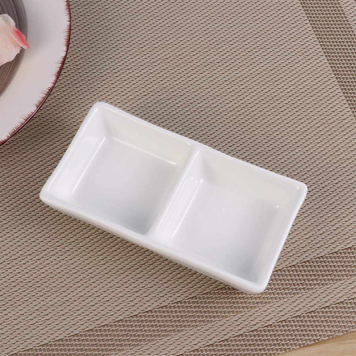 BESTonZON Serving Dishes 5.5 Inch White Ceramic Appetizer Serving Tray 2-Compartment Sauce Dishes Divided Snack Dishes for Dish Soy Sauce (White) Serving Platter