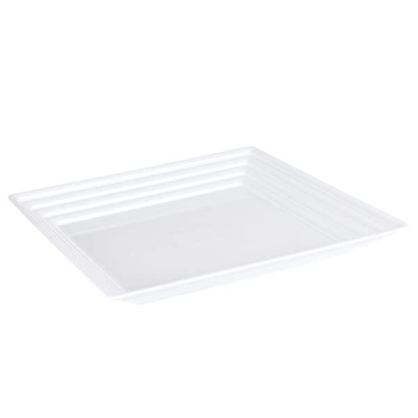 [White- 3 Pack] HomeyGear Plastic Square Serving Leveled Tray Appetizer Platter White12X12 Inch Food Party Dish Disposable Pack of 3