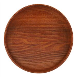 round wood serving tray tea coffee snack food meals serving tray anti slip brown wooden plate dishes water drink platter with raised edges 8.27 inches (21x21cm)