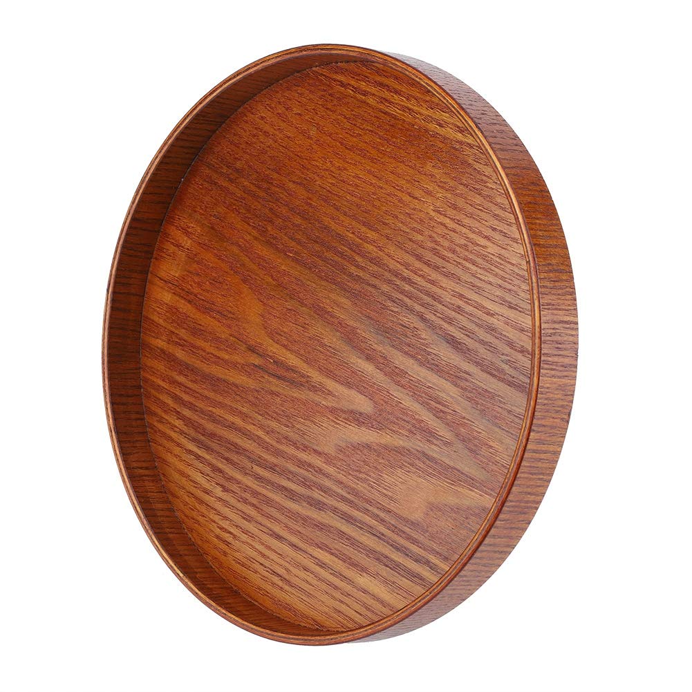 Round Wood Serving Tray Tea Coffee Snack Food Meals Serving Tray Anti Slip Brown Wooden Plate Dishes Water Drink Platter with Raised Edges 8.27 inches (21x21cm)