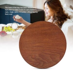 Round Wood Serving Tray Tea Coffee Snack Food Meals Serving Tray Anti Slip Brown Wooden Plate Dishes Water Drink Platter with Raised Edges 8.27 inches (21x21cm)