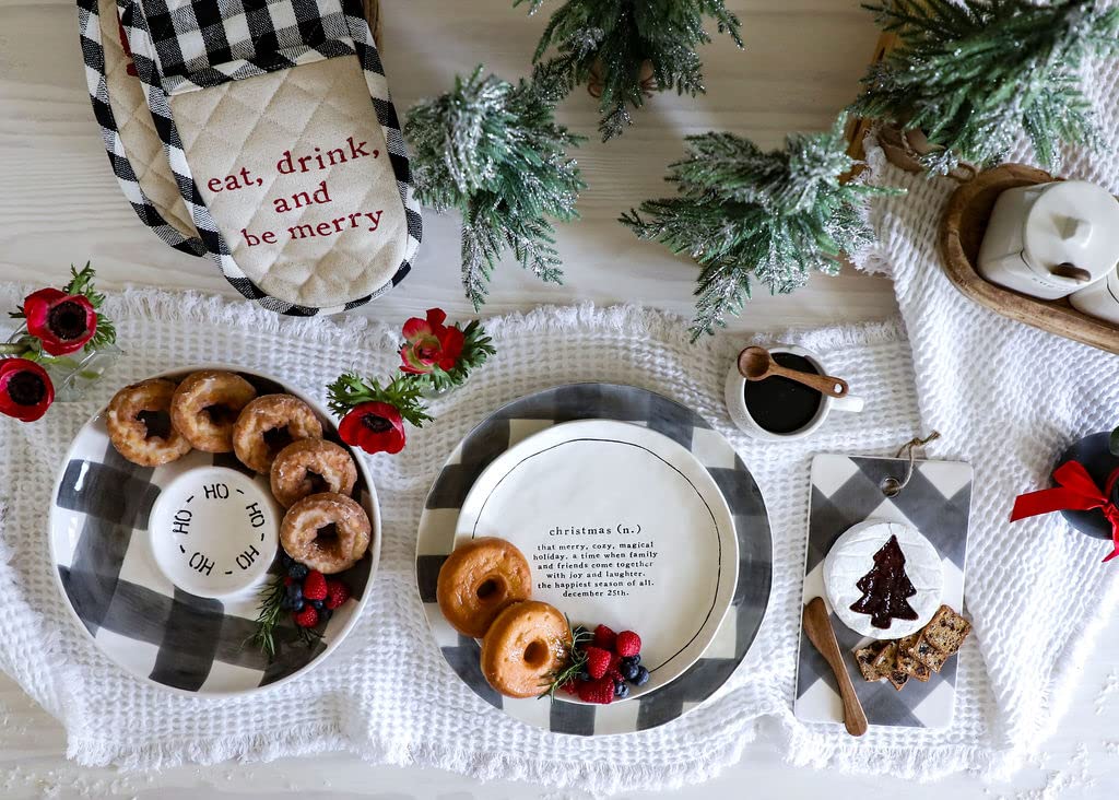 Mud Pie Buffalo Check and Christmas Definition Platter Set, small 10" dia | large 13" dia