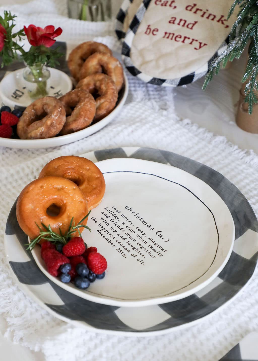 Mud Pie Buffalo Check and Christmas Definition Platter Set, small 10" dia | large 13" dia