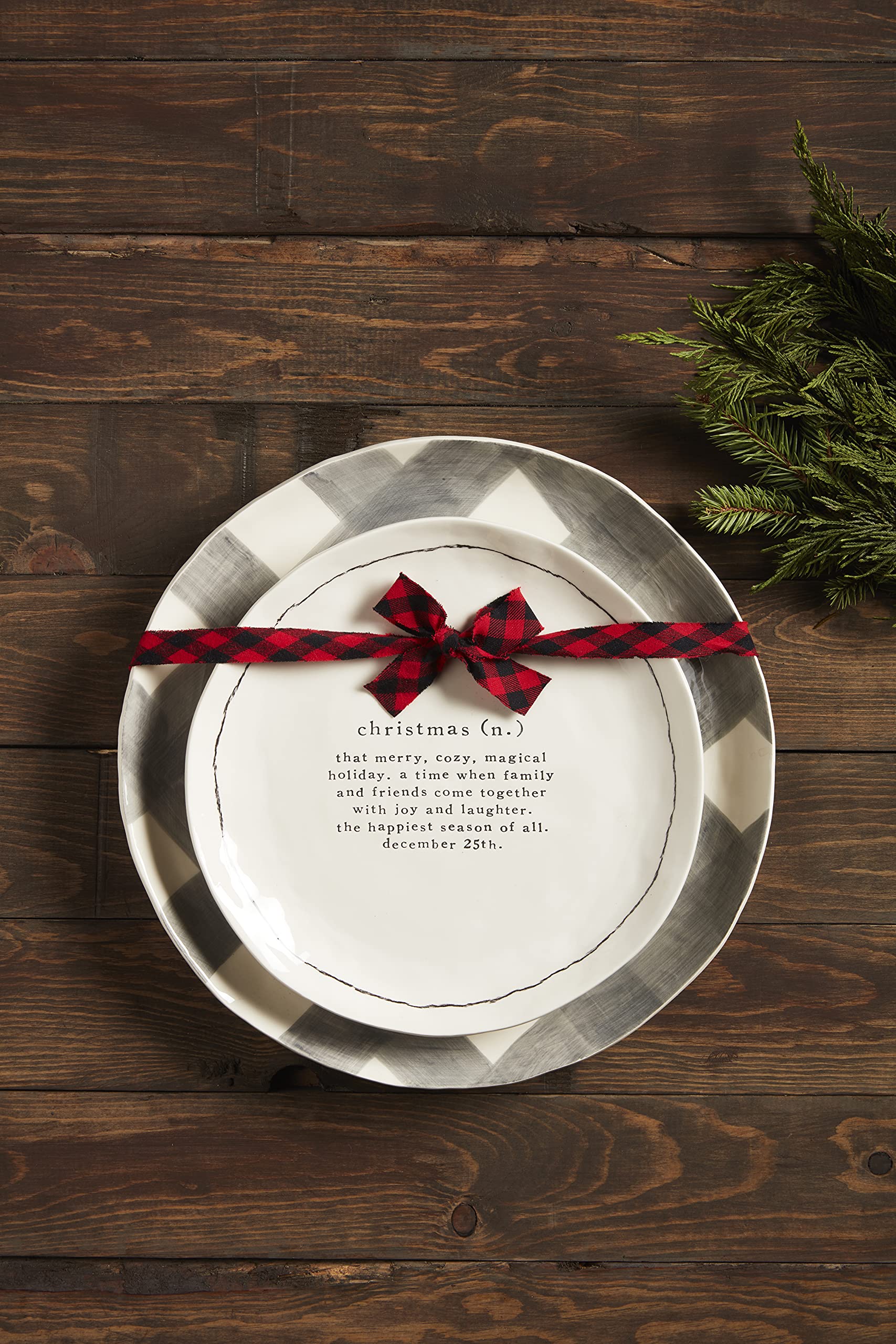 Mud Pie Buffalo Check and Christmas Definition Platter Set, small 10" dia | large 13" dia