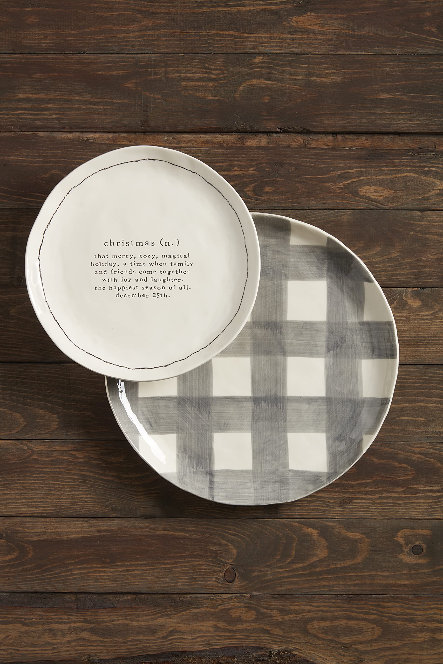 Mud Pie Buffalo Check and Christmas Definition Platter Set, small 10" dia | large 13" dia