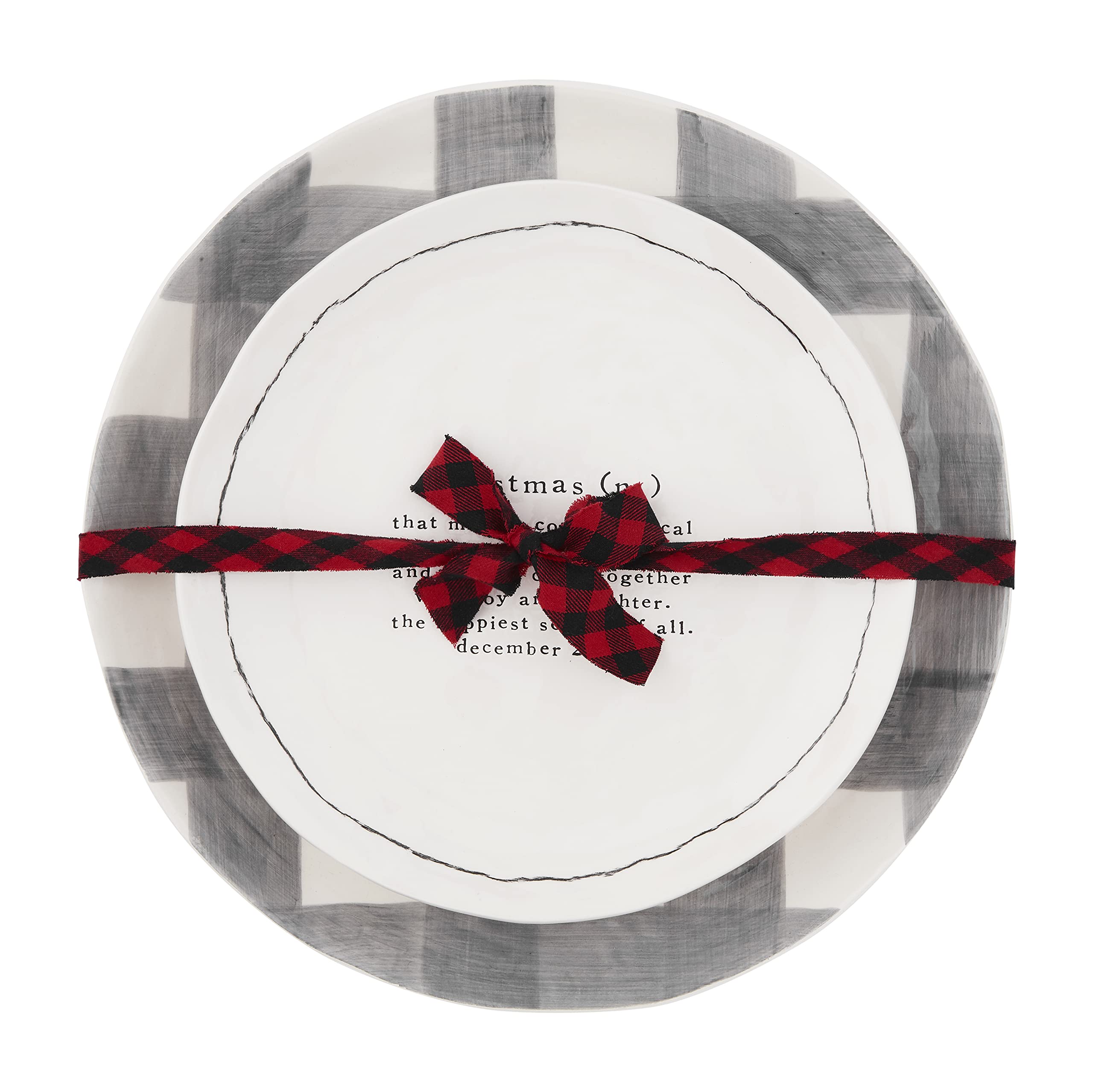 Mud Pie Buffalo Check and Christmas Definition Platter Set, small 10" dia | large 13" dia