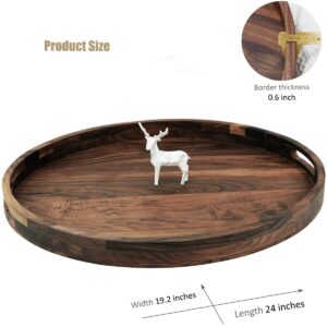 MAGIGO 24 Inches Extra Large Oval Black Walnut Wood Ottoman Tray with Handles, Serve Tea, Coffee, Classic Ellipse Wooden Decorative Serving Tray