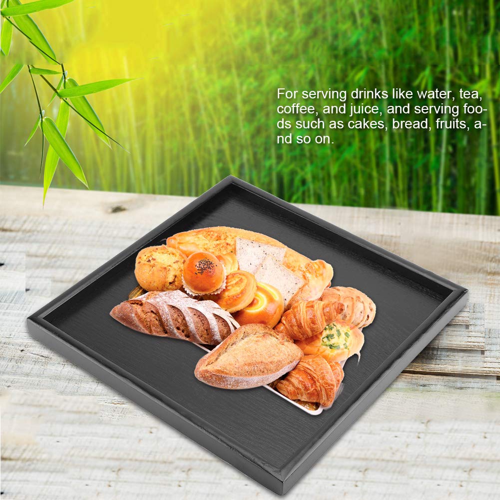 Black Serving Tray, 30cm/11.8in Square Solid Wood Coffee Tea Platter Kitchen Food Serving Trays Dinner Restaurant Decorative Platter for Snack Breakfast Dinner BBQ Party