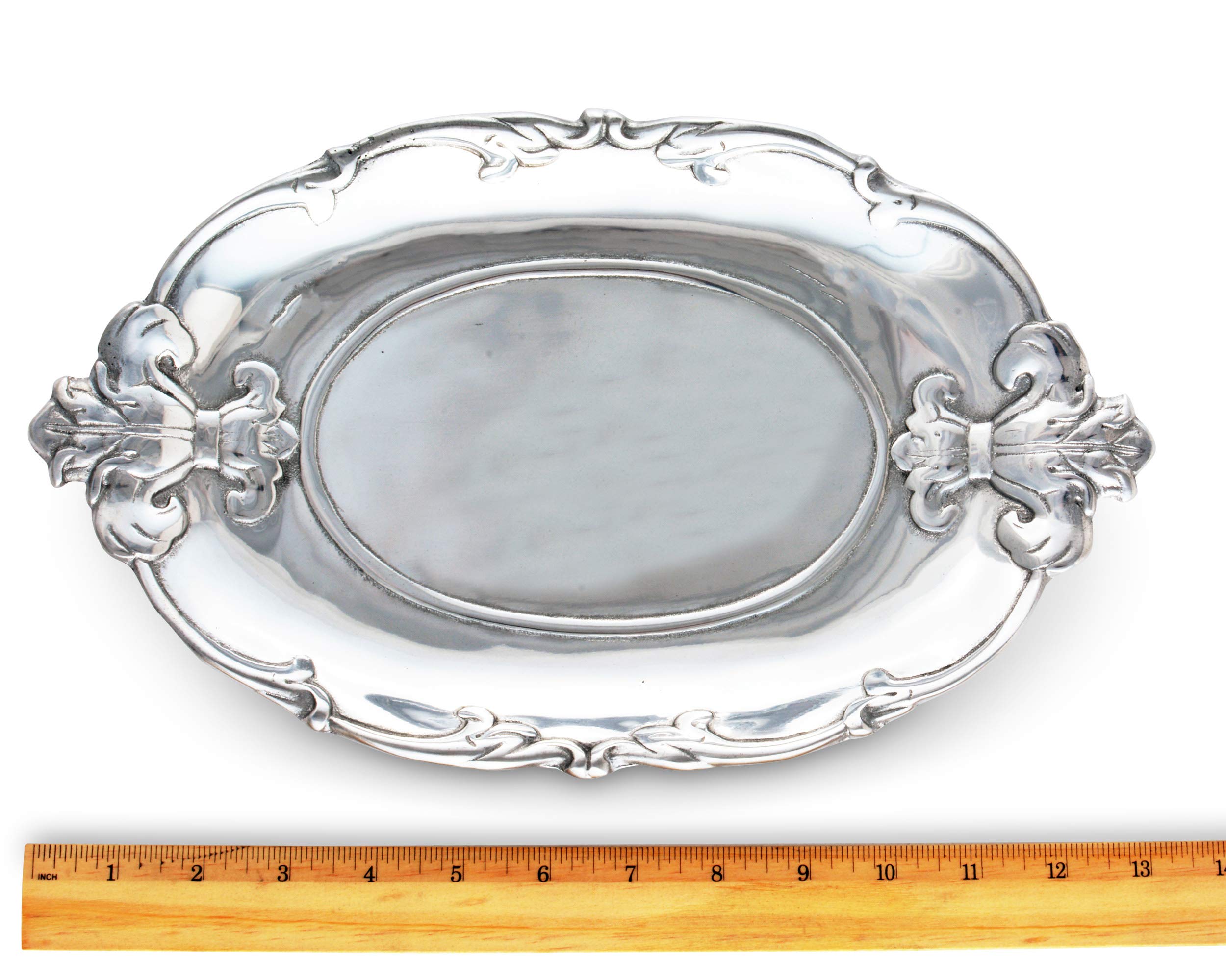 Arthur Court Aluminum Fleur-De-Lis Oval Tray, 13 x 8 inch - Elegant Emblem Design, Versatile for Any Occasion, Freezer & Oven Safe