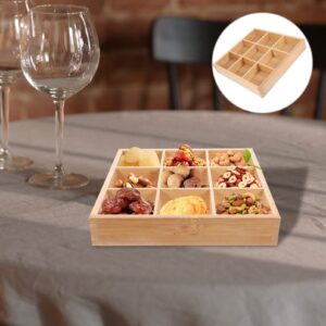 Hemoton Candy Serving Tray Wooden Divided Serving Tray 9 Section Hot Pot Food Plate Nut Candy Snack Storage Organizer Container Fruit Dish Sushi Plate Coffee Table Tray Compartment Serving Platter