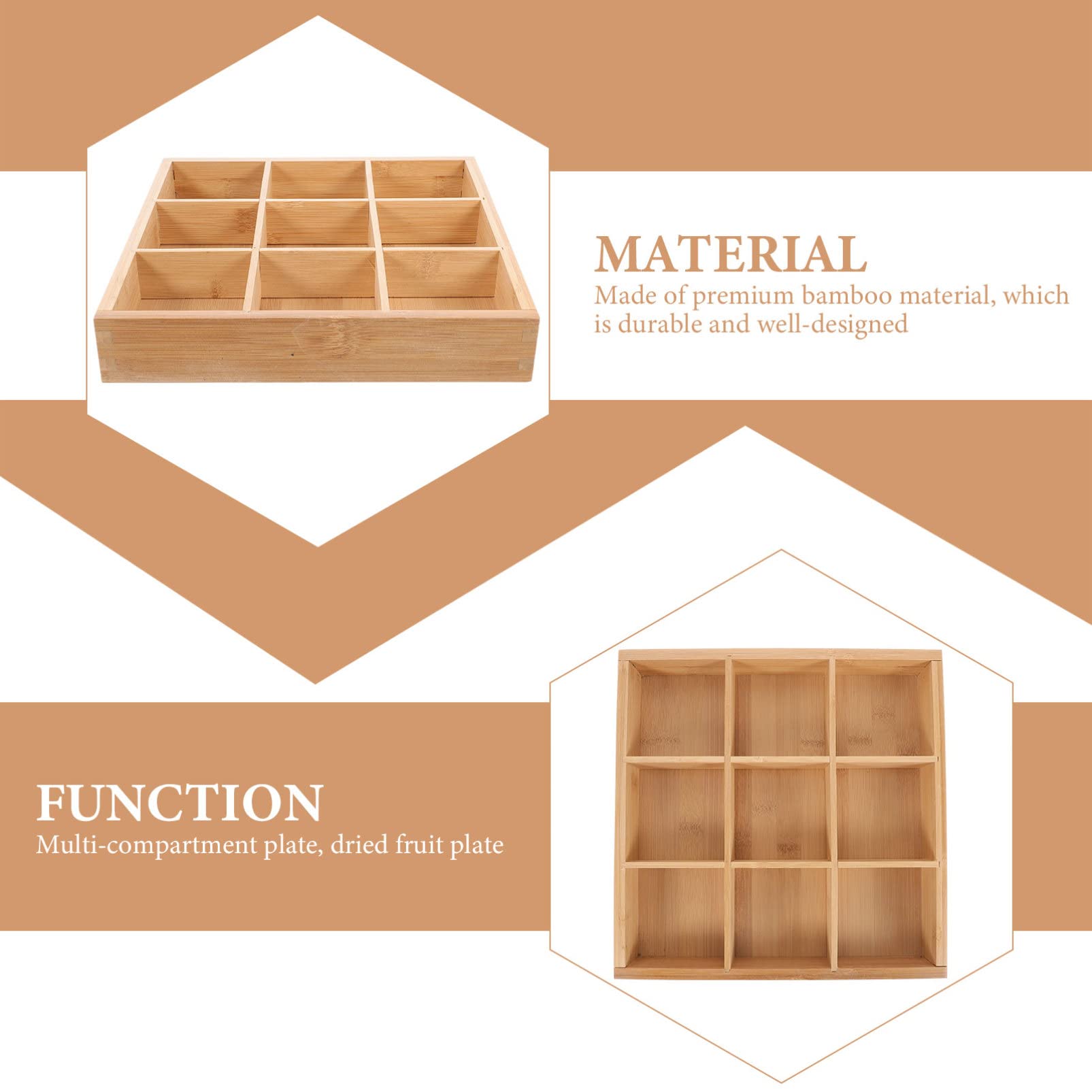 Hemoton Candy Serving Tray Wooden Divided Serving Tray 9 Section Hot Pot Food Plate Nut Candy Snack Storage Organizer Container Fruit Dish Sushi Plate Coffee Table Tray Compartment Serving Platter