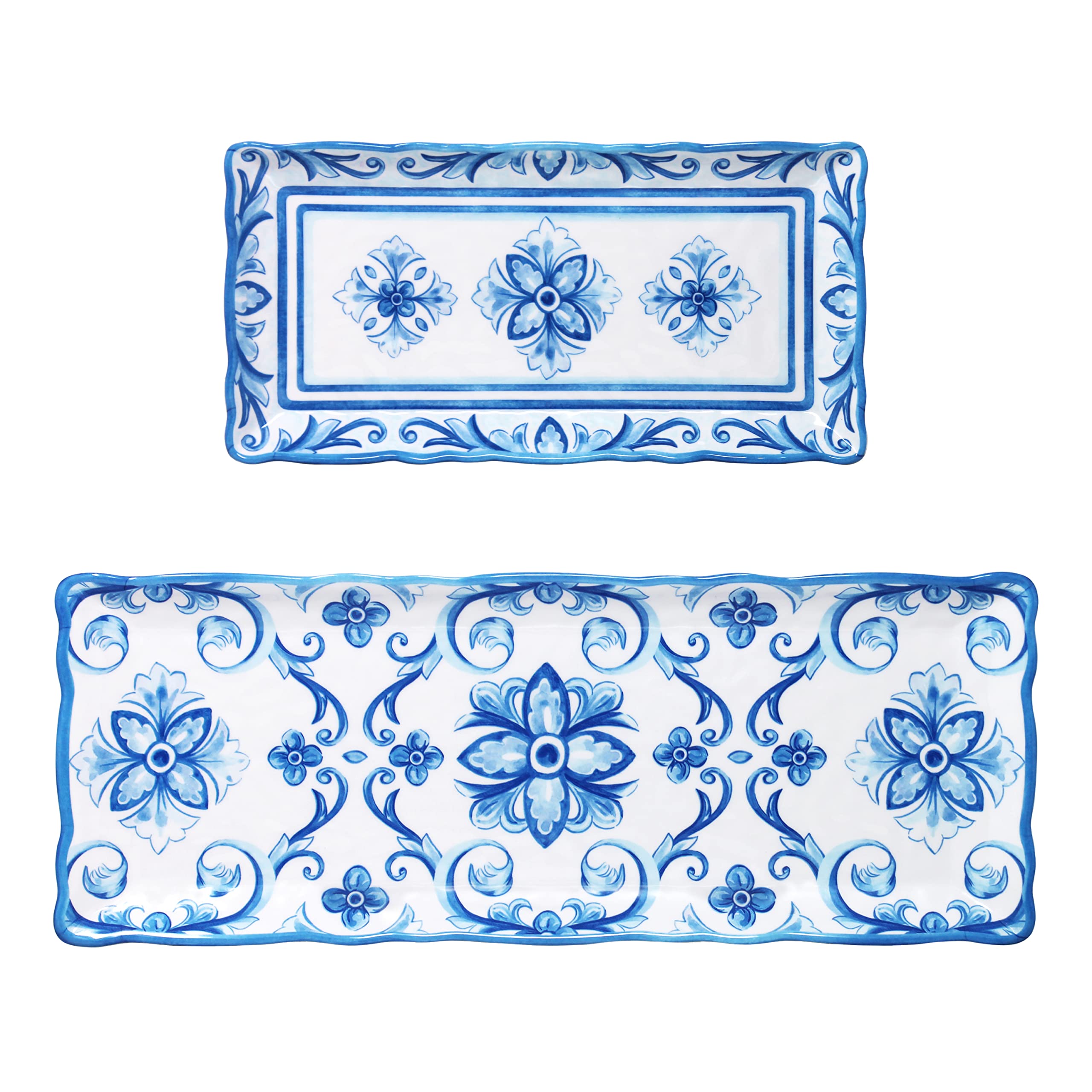 Le Cadeaux Melamine 10 x 5 inch Biscuit Tray and 15 x 6 inch Baguette Tray Serving Set, Mallorca