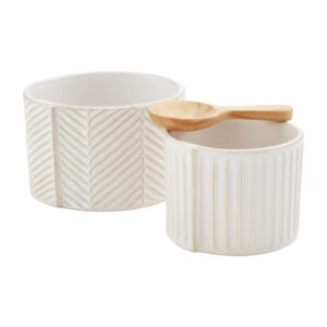 mud pie stoneware nested dip cups, small 2 3/4" x 3 1/2" large 3" x 4 1/2", cream