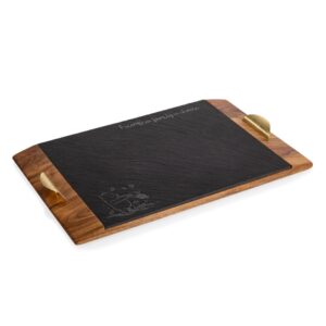 PICNIC TIME Disney Winnie The Pooh Covina Acacia and Slate Serving Tray, Charcuterie Board Set, Cheese Board, (Acacia Wood & Slate Black with Gold Accents)