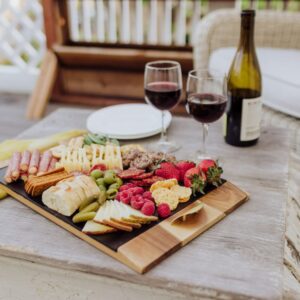 PICNIC TIME Disney Winnie The Pooh Covina Acacia and Slate Serving Tray, Charcuterie Board Set, Cheese Board, (Acacia Wood & Slate Black with Gold Accents)