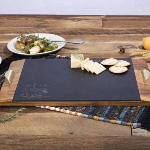 PICNIC TIME Disney Winnie The Pooh Covina Acacia and Slate Serving Tray, Charcuterie Board Set, Cheese Board, (Acacia Wood & Slate Black with Gold Accents)