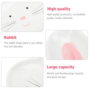 Yardwe Ceramic Plate Easter Bunny Rabbit Dessert Plate Porcelain Food Serving Platter Dish Tray Plate Ceramic Tableware for Home Kitchen Restaurant