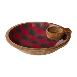 mud pie christmas buffalo check chip & dip set, red, 4" x 13" dia