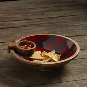 Mud Pie Christmas Buffalo Check Chip & Dip Set, Red, 4" x 13" dia